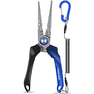 TRUSCEND Lockable Handy Fishing Pliers with Innovative Ergonomic Handle, Saltwater Corrosion Resistant Teflon Coated Fishing Tool, Multi-Function Fishing Gear with Mo-V Cutter, Amazing Fishing Gift