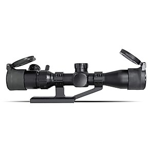 Monstrum 3-9x32 AO Rifle Scope with Illuminated Range Finder Reticle and Parallax Adjustment | ZR255 H-Series Offset Scope Mount | Monstrum Flip Up Lens Cover Set | Bundle