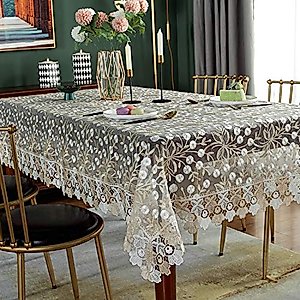 NC SUTAVIA Lace Patio tablecloths Embroidered Camping Table Cloth, Classic Rectangular Oblong Macrame Table Cover, for Kitchen Dining Picnic Coffee Table and Wedding Banquet (Gold, 60"×120")
