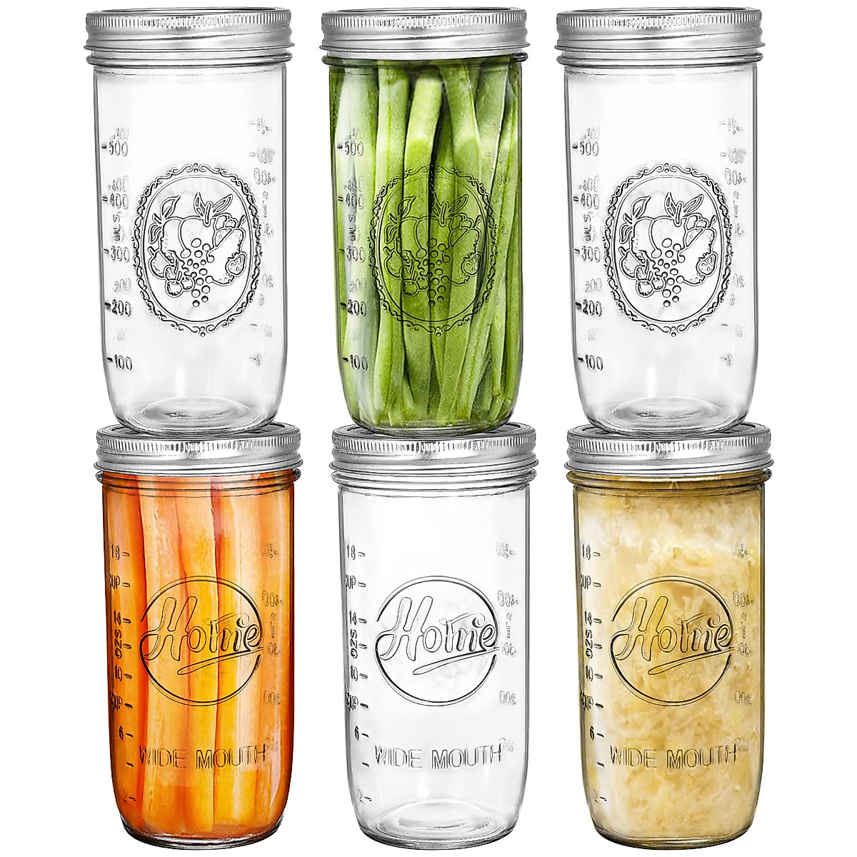 Tebery 6 Pack Wide Mouth Home Glass Mason Jars with Airtight Lids and Bands, 24-Ounce Canning Glass Jars for Canning, Fermenting, Pickling, Meal Prep, Overnight Oats, Jam, Jelly