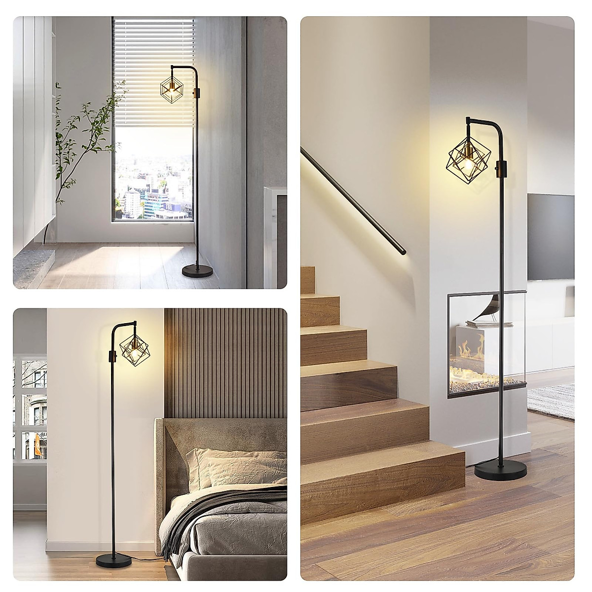 BEHIYA Dimmable Farmhouse Floor Lamp for Living Room, 1 Light Rustic Standing Tall Lamp, Modern Bright Floor Lamp, Industrial Standing Lamp for Bedroom, Tall Pole Lamps Office, LED Bulbs Included.