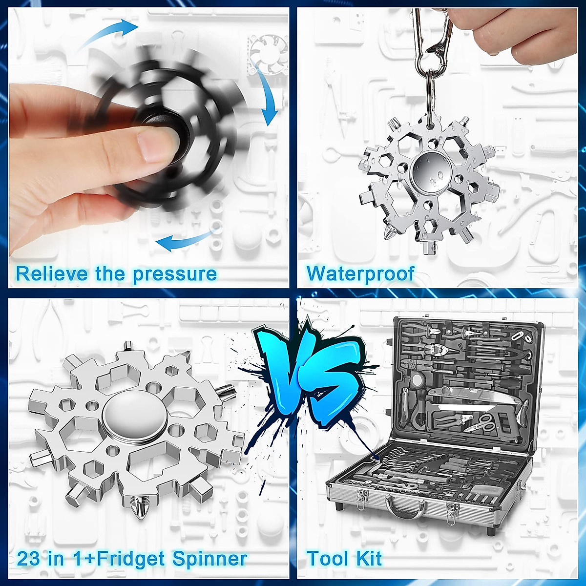 23 in 1 Snowflake Multi Tool Snowflake Stainless Steel Keychain with Storage Bag Multitool Portable Snowflake Tool Gadgets Christmas Snowflake Gifts for Men Dad Husband Boyfriend (Classic)