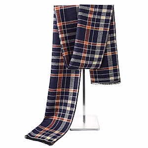 Scarf for Men Fall Winter Warm Scarves Soft Tassel Cashmere Feel Scarf Navy & Beige & Red