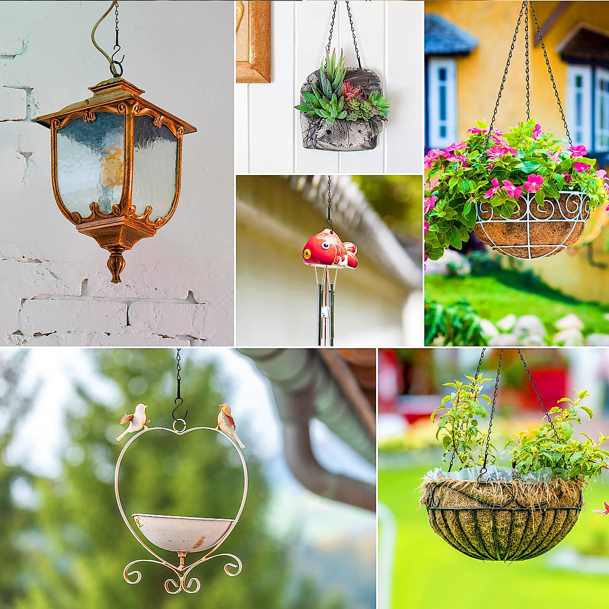 RIFNY Hanging Chains with Hooks, 10 Pieces 19 Inch Black Chain for Hanging Bird Feeders Planters Baskets Billboards Lanterns Wind Chimes Ornaments Outdoor/Indoor Use（19inch 10pcs