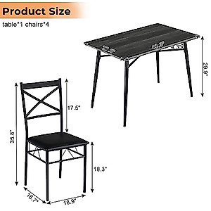 VINGLI 43.3" Dining Table Set for 4, Small Kitchen Table and Chairs for Small Space,5 Pieces Modern Metal and Wooden Dining Table with Chairs Set for Dining Room,Apartment (Dark Grey)