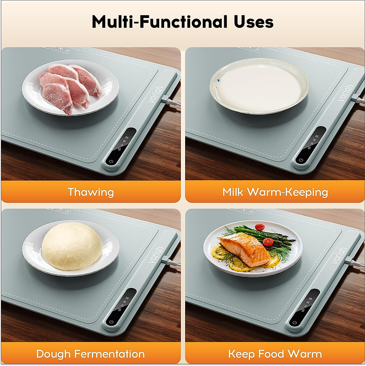 Voriah Electric Warming Tray, Foldable Food Warmers, Portable Food Warming Mat, Compact Heating Tray, 3 Heat Settings Auto Power Off, Heating Mat for Food for Events Home Buffets Party Daily Use