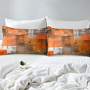 Erosebridal Orange Grey Duvet Cover Queen Size,Watercolor Ombre Bedding Set for Women Men,Oil Painting Comforter Cover,Vintage Minimalism Bed Sets with 2 Pillowcases Home Room Decor