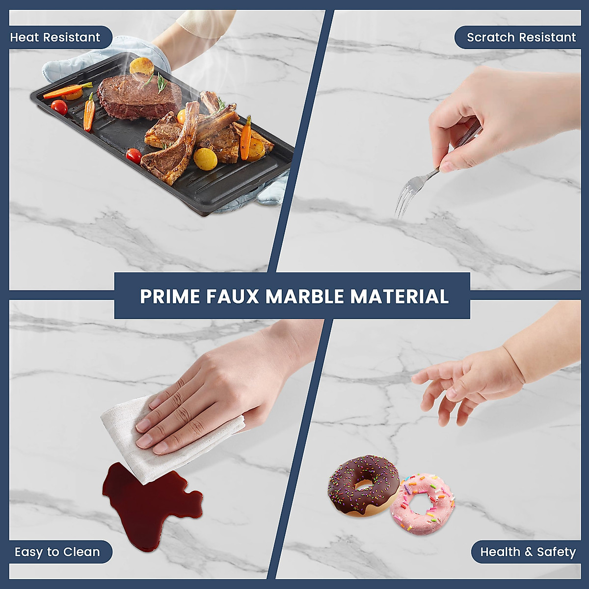 POVISON Marble Dining Table for 6, Modern Dining Room Table 63" for Kitchen & Dining Room, White Marble Table Top with Luxury Gold Trestle Pedestal(Dining Table Only)