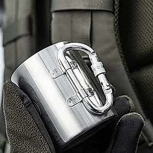 M-Tac 9.5oz Insulated Thermal Cup Mug - Double Wall Stainless Steel Thermo Tumbler with Collapsible Carabiner Handle - No Lid