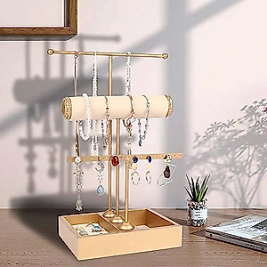MingsunTan Jewelry Holder Organizer Jewelry Stand, Jewelry Organizer 3 Tier Jewelry Holder, Jewelry Display Rack Tree Jewelry Tower for Earring Bracelet Ring Necklace (Gold)