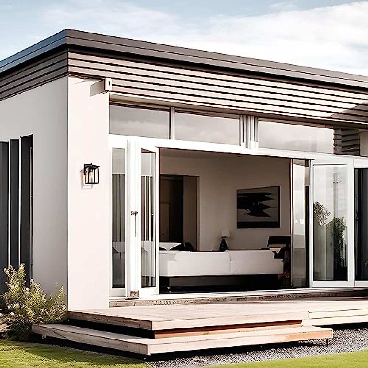 Black Outdoor Wall Lights, Farmhouse Exterior Wall Sconces Light Fixture with Clear Glass, Modern Square Waterproof Lanterns for Front Door, Entry, Porch, Patio, and Gazebo