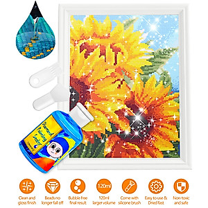 Diamond Painting Sealer 120 ML/4 OZ with Silicone Brush, 5D Diamond Art Sealer Permanent Hold Shine Effect for Protect Diamond Painting and Puzzle, Non-Toxic Glue Used by Adult and Children Safely