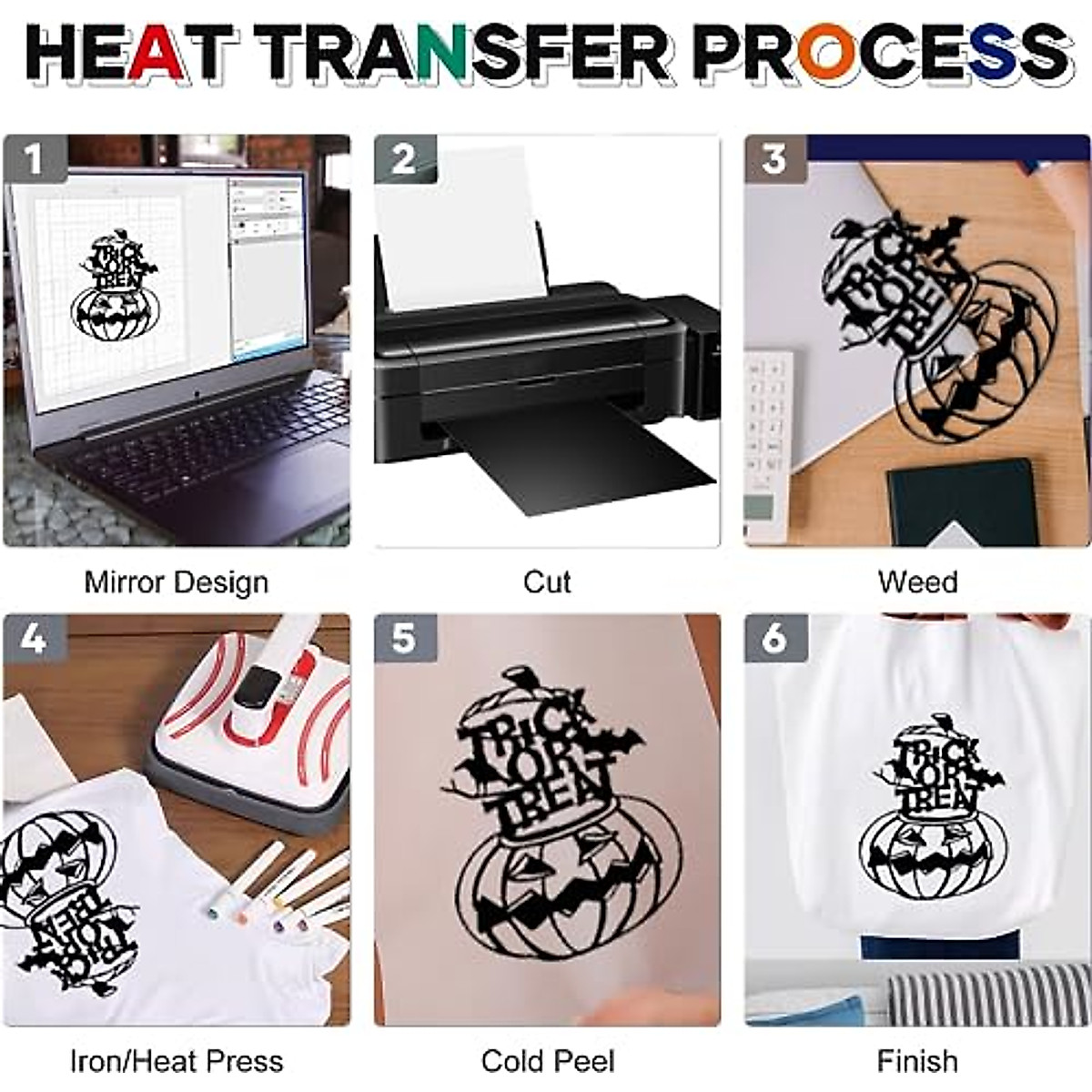 HTV Heat Transfer Vinyl Bundle (8 Packs) - 6 Packs 12" x3.3FT and 2 Packs 9.8" x 3.3FT HTV Vinyl Rolls for T-Shirt, Halloween Vinyl for T-Shirts Fabric DIY Craft