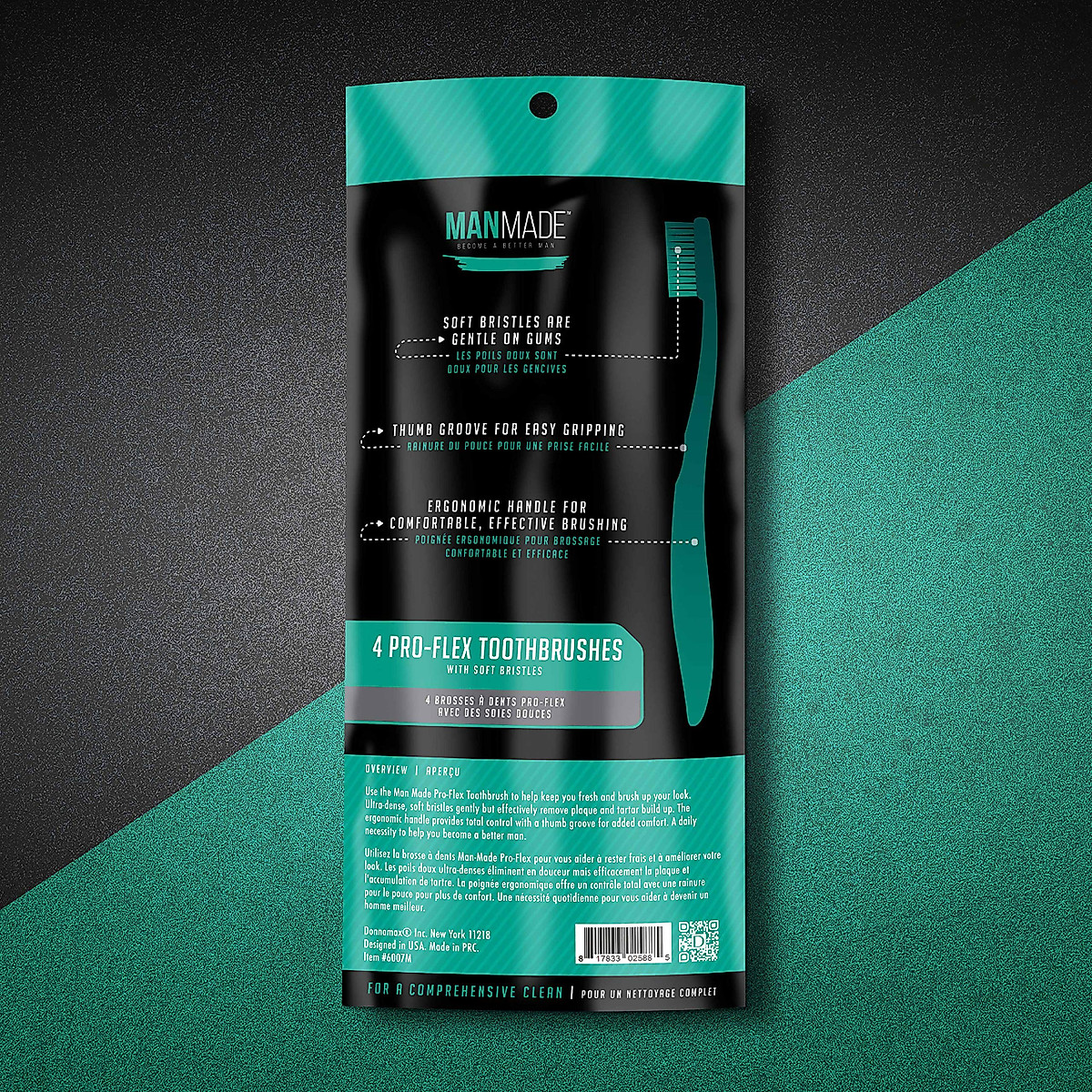 Man Made: 4 Pro-Flex Ultrs Soft Toothbrushes for Adults, Manual Toothbrushes, Become a Better Man - Ultra Soft Medium Tip Bristles (Green)