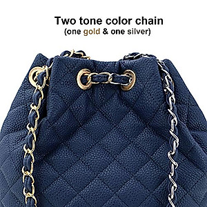 Womens Small Quilted Vegan Leather Hobo Backpack Satchel Fashion Casual Travel Shoulder Bags Crossbody Purse Daypacks Mini Bucket Bag (Navy)
