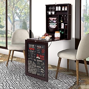 Tangkula Wall Mounted Desk, Floating Desk with Chalkboard, Space Saving Fold Up Wall Convertible Desk, Multi-Function Wall Mounted Table with Storage Shelves & Hooks（No Assembly Required）