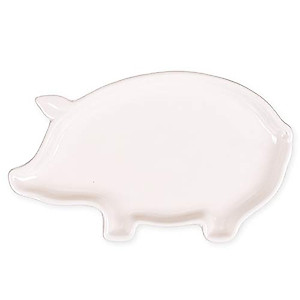 Pig Shaped Glossy White 10 x 7 Dolomite Ceramic Platter Plates Set of 2