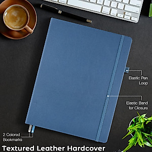 College Ruled Notebook, A4 Hardcover Leather Notebook for Work, Lined Notebook Journal for Women, Men, 192 Thick Paper, 8.5" x 11", Large Notebook with Pockets, Professional Business Notebook, Blue