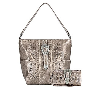 Montana West Buckle Collection Hobo for Women Western Purses and Handbag Large Shoulder Bag with Wallet MW1075G-920BZ+W