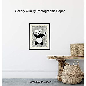 Banksy Shooting Panda Poster - 8x10 Graffiti Wall Art, Home Decor, Decoration - Cool Urban Street Art for Bedroom, Apartment, Living Room - Gift for Men, Boys, Teens, Guns or Firearms Fans -UNFRAMED