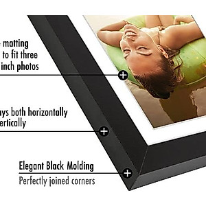 Americanflat 8x16 Collage Picture Frame in Black - Displays Three 5x7 Frame Openings - Engineered Wood Panoramic Picture Frame with Shatter Resistant Glass, Hanging Hardware, and Easel