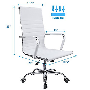 Devoko Office Desk Chair Mid Back Leather Height Adjustable Swivel Ribbed Chairs Ergonomic Executive Conference Task Chair with Arms (White)