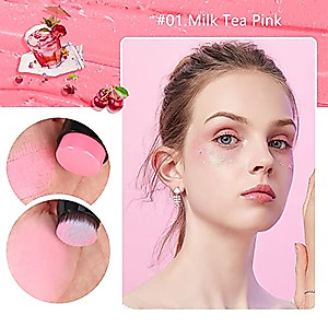 LOKFAR Cream Blush Stick for Cheeks Blush Makeup - 2 in 1 Multi Stick Blush for Cheeks Tint & Eyes & Lips, Cheek Makeup Stick Makeup Blush with Brush, Waterproof Creme Blush (#01 Cherry Pink)