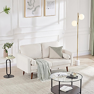 Dreamsir 58'' Mid Century Modern Sofa, Velvet Loveseat with Two Storage Bags, Small Love Seats Couch for Small Spaces, Velvet Couch for Living Room & Apartment, Easy-Assembly (Loveseat, White)