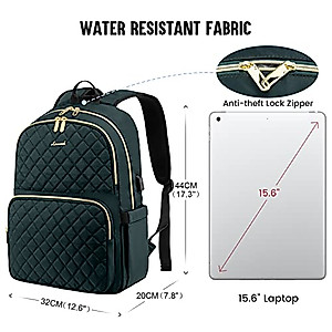 LOVEVOOK Laptop Backpack for Women, Quilted Laptop Bag Travel Backpack Purse With Anti-Theft Zipper, Stylish 15.6 Inch Work Computer Bags College School Bookbag with USB Charging Port