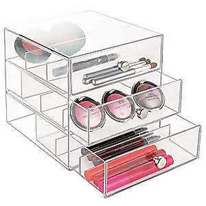 iDesign Plastic Divided 3-Drawer Vanity & Countertop Organizer – 7" x 6.5" x 6.5”, Clear