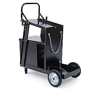 XUANIIIL Rolling Welding Cart with 4 Drawers Cabinet, Professional Welder Trolley with Wheels and Tank Storage, for TIG MIG Welder and Plasma Cutter, Heavy Duty Load Capacity 80kg Black