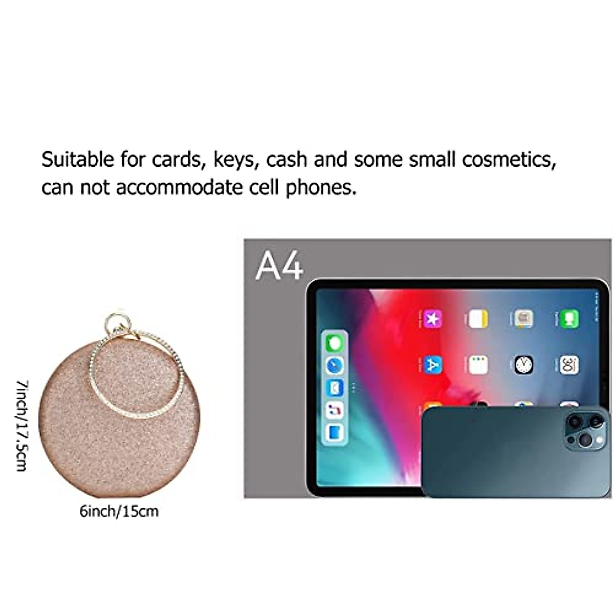 Women's Round Ball Clutch Rhinestone Ring Handle Designer Wristlets Handbag Purse Wedding Party Prom Evening Bag (Champagne)