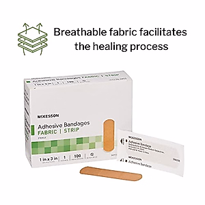 McKesson Adhesive Bandages, Sterile, Fabric Strip, 1 in x 3 in, 100 Count, 1 Pack