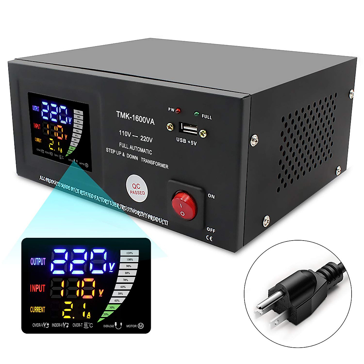 Yinleader Voltage Converter Transformer(220V to 110V, 110V to 220V) Step Up/Down Transformer Converter 110/120 Volt - 220/240 Volt - Circuit Breaker Protection (TMK-1600)