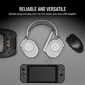 Corsair HS65 Surround Gaming Headset (Leatherette Memory Foam Ear Pads, Dolby Audio 7.1 Surround Sound On PC And Mac, SonarWorks SoundID Technology, Multi-Platform Compatibility) White