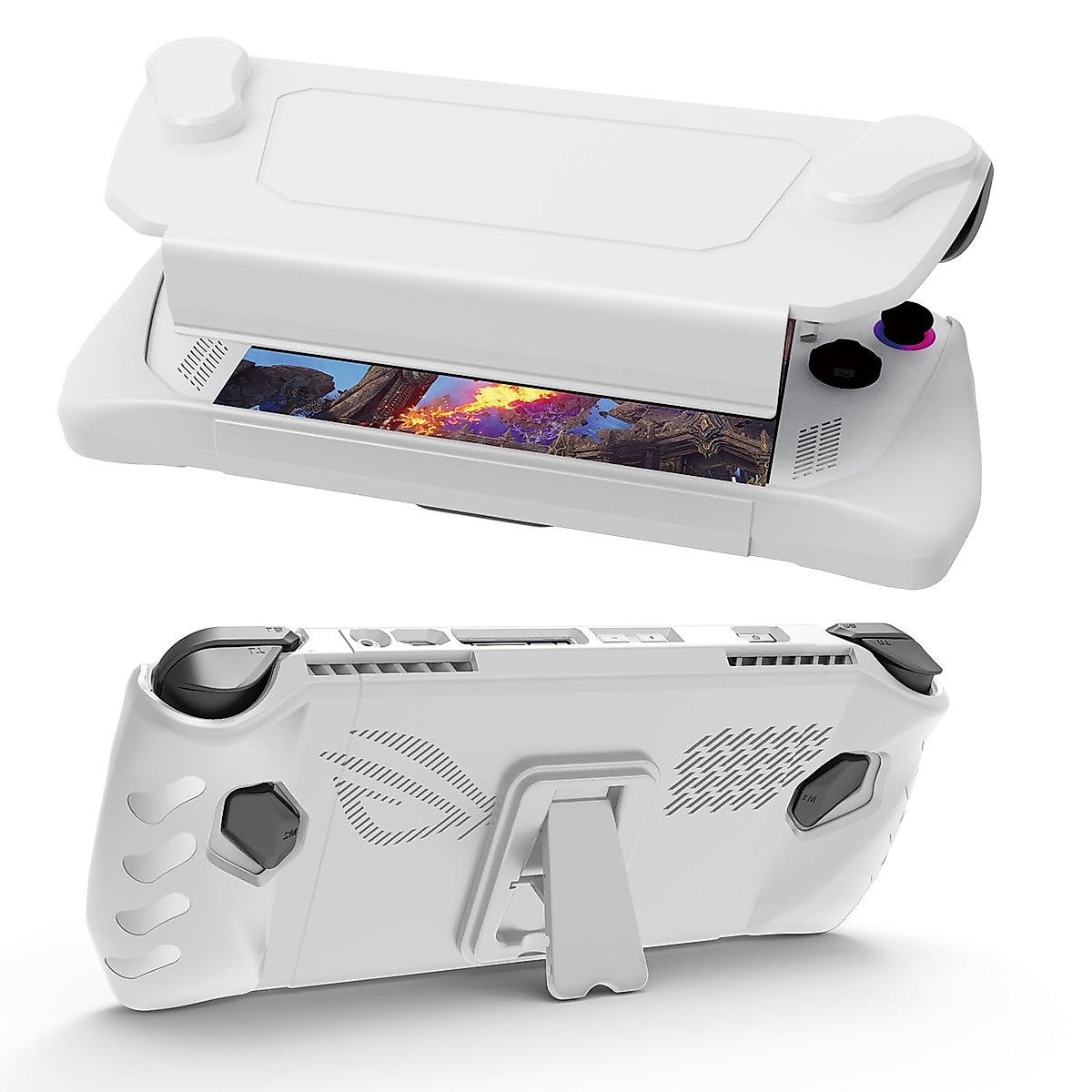 JDDWIN Full Case for ASUS Rog Ally 2023, Protective Case Skin with Detachable Front Shell Cover and Kickstand for Rog Ally,Shockproof/Non-Slip/Anti-Collision (White)