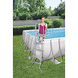 Bestway Power Steel 24' x 12' x 52" Rectangular Metal Frame Above Ground Swimming Pool Set with 1500 GPH Sand Filter Pump, Ladder, and Pool Cover