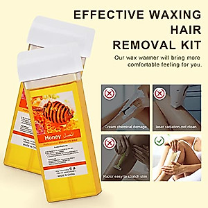Roll On Wax Kit for Hair Removal, Honey Wax Roller Waxing Kit for Sensitive Skin at Home, Depilatory Soft Wax Warmer with 2 Cartridge Refill 10 Wax-removing wipes and 100pcs Wax Strips（Pink）