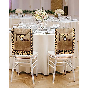 Leopard Print Christmas Chair Covers Santa Claus Hat Dining Chair Slipcover Xmas Chair Back Covers Set of 8 Banquet Party Holiday Festival Hotel Wedding Decor, Brown Animal Texture High Heels