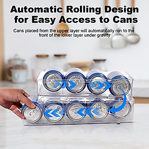 MYLOLF 2-Layers Foldable Soda Can Organizer for Refrigerator Automatic Rolling Pop Can Storage Container, Beer & Beverage Drink Holder Can Dispenser for Fridge, Pantry, Cabinets - 1 Pack