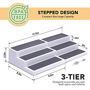 3-Tier Expandable Spice Rack, Plastic Spice Rack Organizer for Cabinet, Adjustable Length, Non-Skid Spice Shelf Organizer for Kitchen Cabinet, Countertop or Pantry, 2 Pack, White/Grey