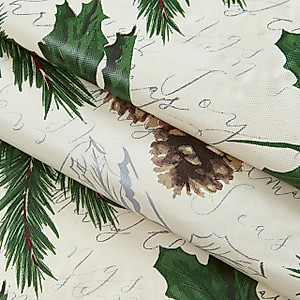 Newbridge Joyful Holly Country Rustic Vinyl Christmas Tablecloth with Flannel Backing, Holly and Berries Winter Holiday Vinyl Flannel Back Tablecloth, 70 Inch Round