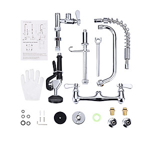 Commercial Sink Faucet with Sprayer: ALEASHA 25 Inches Commercial Kitchen Faucet Chrome with 8 Inches Adjustable Center, 9.6 Inches Swivel Spout for Restaurant Industrial Kitchen