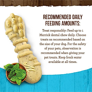 Merrick Fresh Kisses Natural Dental Chews Toothbrush Treat Shape Infused with Real Mint for Tiny Dogs 5-15 Lbs - 106 ct. Box