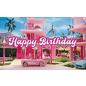 5.9 x 3.6 ft Pink Dream House Theme Birthday Backdrop Hot Pink Girls Birthday Party Decorations Princess Photography Background Movie Theme Banner Supplies