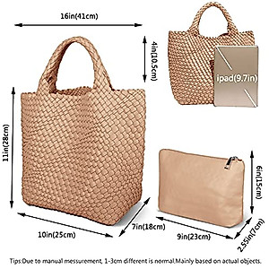Womens Vegan Leather Woven Bag with Purse, Fashion Handmade Beach Tote Bag Top-handle Handbag