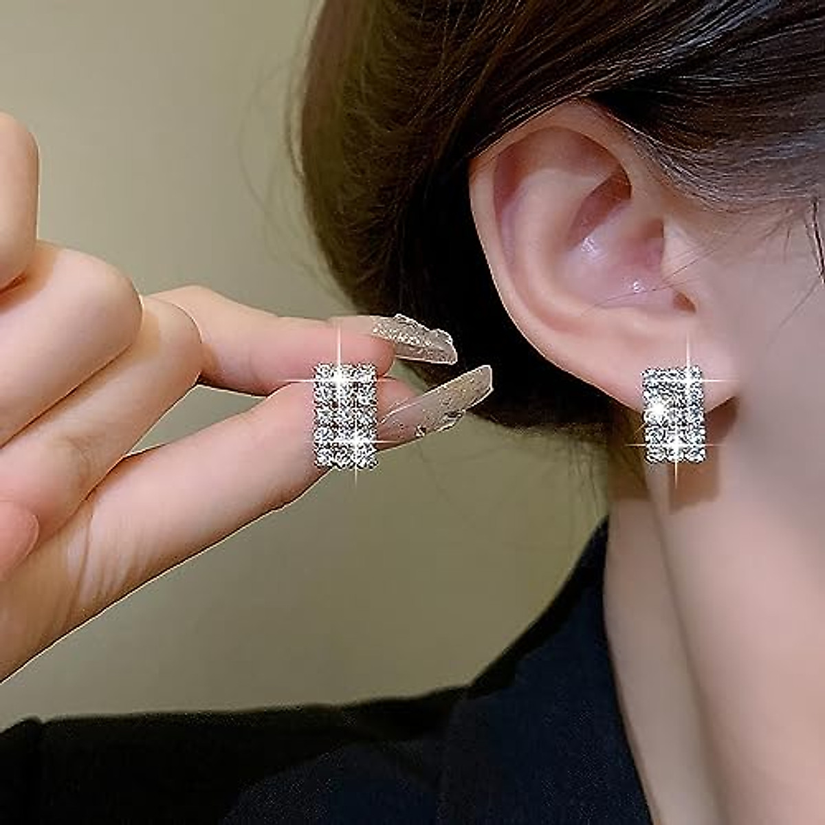 Sttiafay Vintage Rhinestone Square Earrings Square Crystal Earrings Silver Geometry Square Stud Earrings Sparkly Cz Bridal Earrings Jewelry for Women and Girls