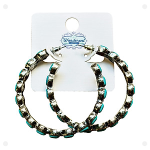 Turquoise Bohemian Metal Hoop Fashion Earring No.195 (Turquoise)