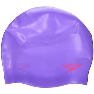 Speedo Junior Plain Moulded Silicone Swimming Cap | Dry Hair | Kids Swim, Purple/Red, One Size