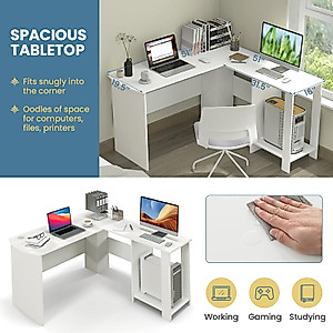 MEDIMALL 51-Inch L-shaped Computer Desk with CPU Stand, Modern Corner Gaming Desk w/Spacious Desktop, 2 Open Shelves & 2 Cable Holes, Space-saving Study Table for Home Office Workstation, White